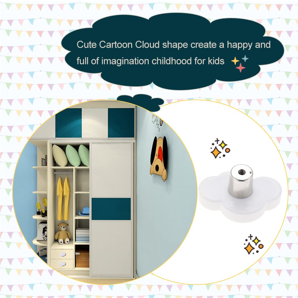 Mgoodoo Cloud Cartoon Kids Room Knob, 4.5cm Cute White Dresser Handles Soft Rubber Decor Pull for Door Wardrobe Toy Organizer Box Bookcase Bedroom Single Hole