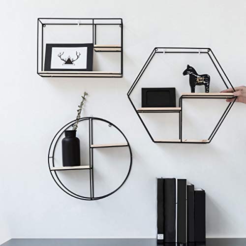 Prime Leader Wall Mounted 2 Tier Regular Hexagon Metal Display Organizer Rack Holder Floating Shelves for Bedroom Living Room Kitchen Office(Black, 18.8" x 16.5")
