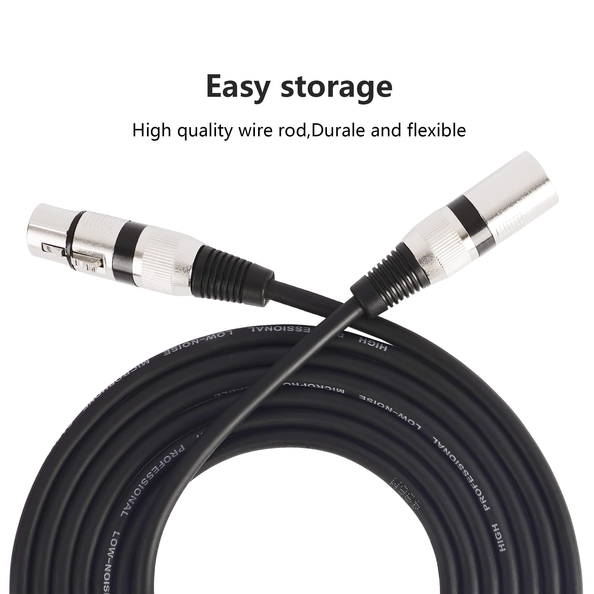Giusuemp XLR Balanced Microphone Cables 3 Pin XLR Male to Female,10 feet,Silver Black for Powered Speakers, Audio Interface or Mixer Live Performance & Recording