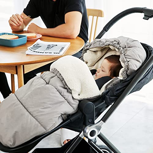 AtBabyHome Universal Thickening Baby Bunting Bag,Artificial Lamb Down Fabric,Winter Stroller Footmuff,Keep Warm & Waterproof (Light Gray)