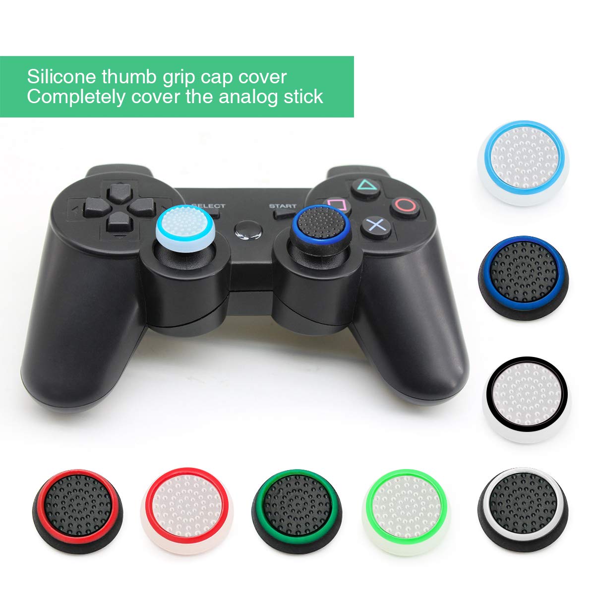 8pcs Replacement Thumb Grips Caps Cover Silicone Analog Joystick Thumb Stick Cap Compatible with PS4 PS3 PS2 Xbox 360 Xbox One Controllers