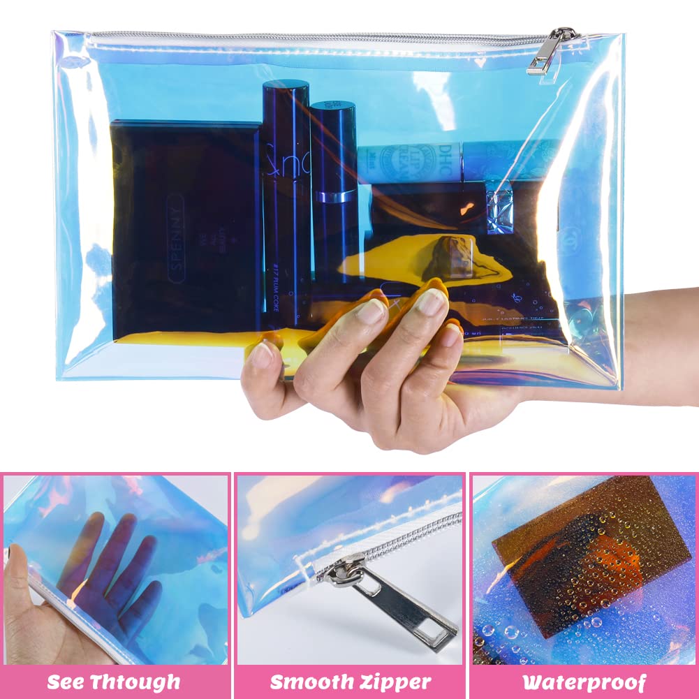 besharppin Holographic Cosmetic Bags, 3pcs Iridescent Makeup Pouches with Zipper for Home Office Purse Diaper Bag