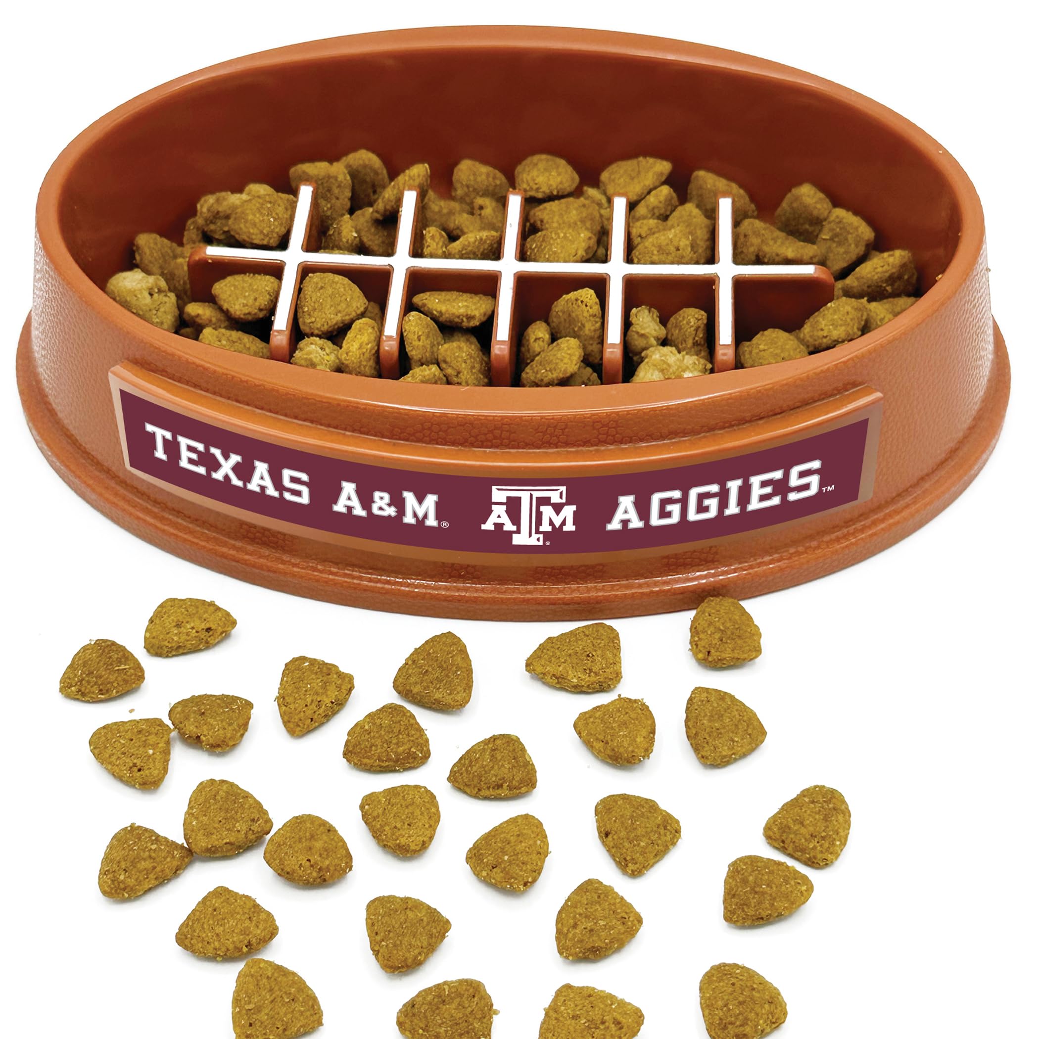 NCAA Super-Bowl - Texas A&M Slow Feeder Dog Bowl. Football Design Slow Feeding Cat Bowl for Healthy Digestion. Non-Slip Pet Bowl for Large & Small Dogs & Cats