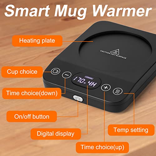 Feify Coffee Mug Warmer,Electric Coffee Warmer for Desk Home Office, Auto On/Off Gravity-Induction Smart Cup Warmer with 9 Temperature Setting,1-9 Timer Beverage Warmer Plate for Candle Milk Tea Black