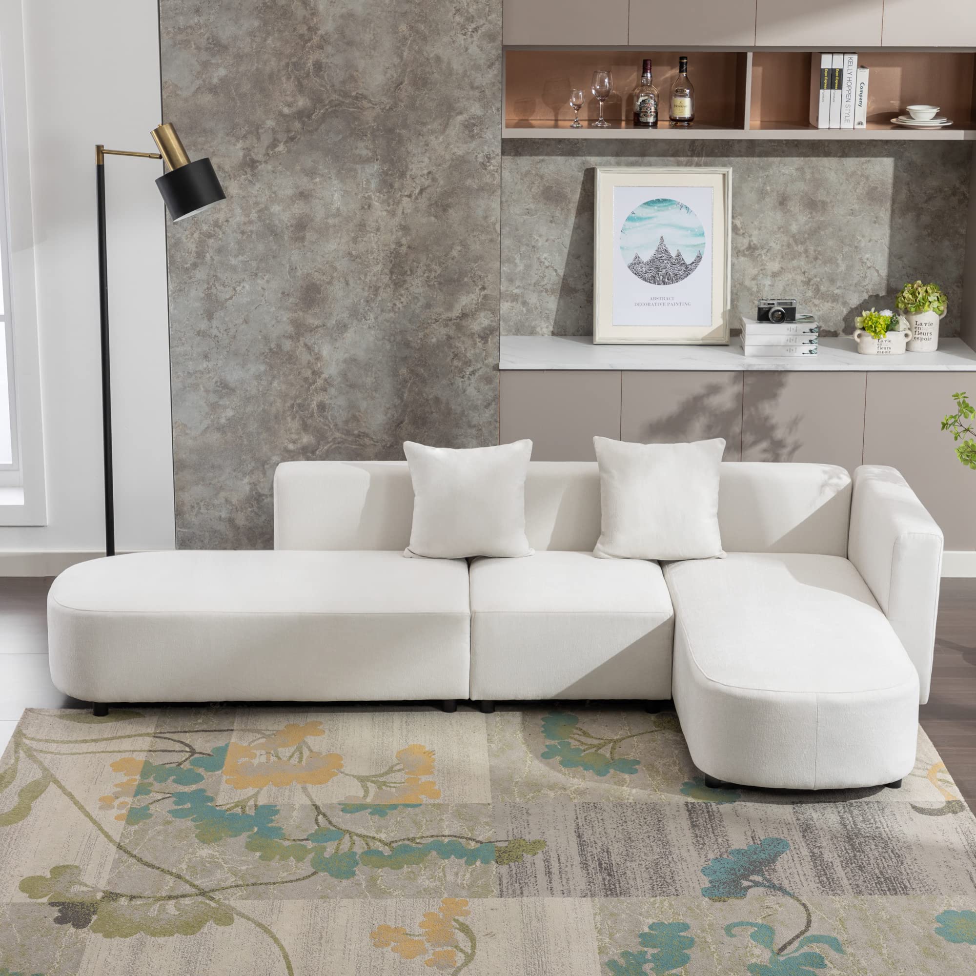P PURLOVE 110.2 Inch Modern Sectional Sofa Couch,L Shape Chenille Sofa Couch with 2 Pillows,Modern Minimalist Style Couch for Apartment, Living Room,Beige Sofa Sectional
