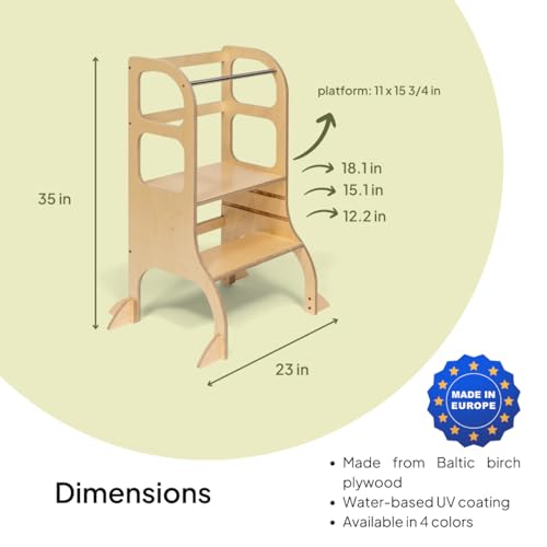 Ette Tete Step UP • Adjustable Height Montessori Toddler Kitchen Helper Tower with Support Legs (Black)