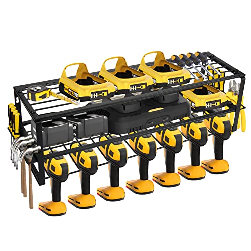 OSYRGUBIOE Power Tool Organizer with 4 Hooks Heavy Duty 7 Drill Holder Wall Mount Garage Tool Organizers and Storage Utility Storage Rack for Cordless Drill Charging Station…