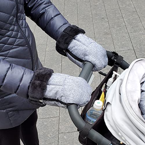 liuliuby CozyMitts - Insulated Stroller Gloves/Stroller Hand Muff - Stroller Accessories for Winter - Water Repellent Stroller Mittens for Freezing Cold Weather - Hand Warmers (Heather Gray)