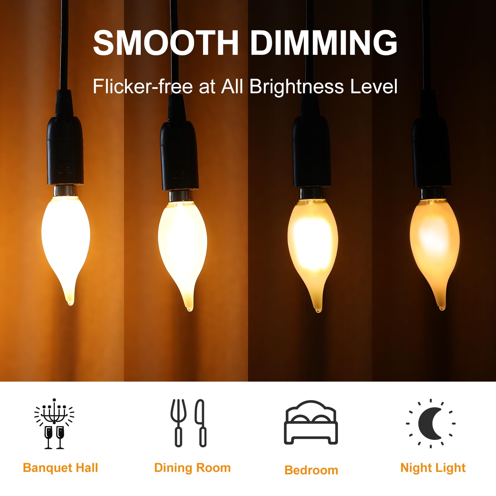 Decoaui E12 LED Chandelier Light Bulbs, 4W(40w Equivalent) Dimmable C11 Frosted Glass, 450 Lumens, 2700K Soft White, Candle Shaped, Ideal for Candelabras Open Fixtures, 12-Pack