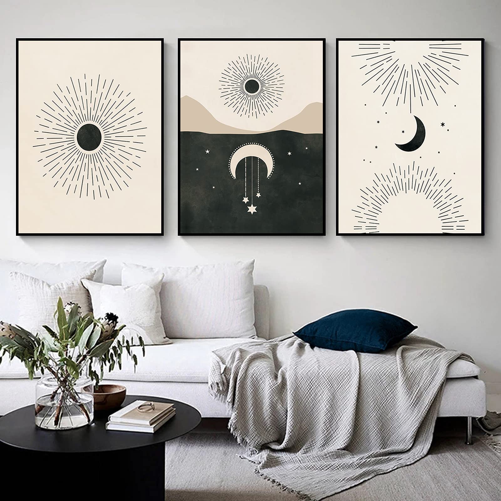 Abstract Line Wall Art Print Moons Celestial Line Art Boho Sun Moon Stars Canvas Wall Art Abstract Line Art Poster Minimalist Wall Art Prints Poster Wall Picture for Living Room Decor No Frame