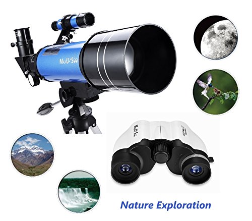 MaxUSee 70mm Refractor Telescope + 8X21 Compact HD Binoculars for Kids and Astronomy Beginners, Travel Telescope for Moon Stars Viewing Bird Watching Sightseeing