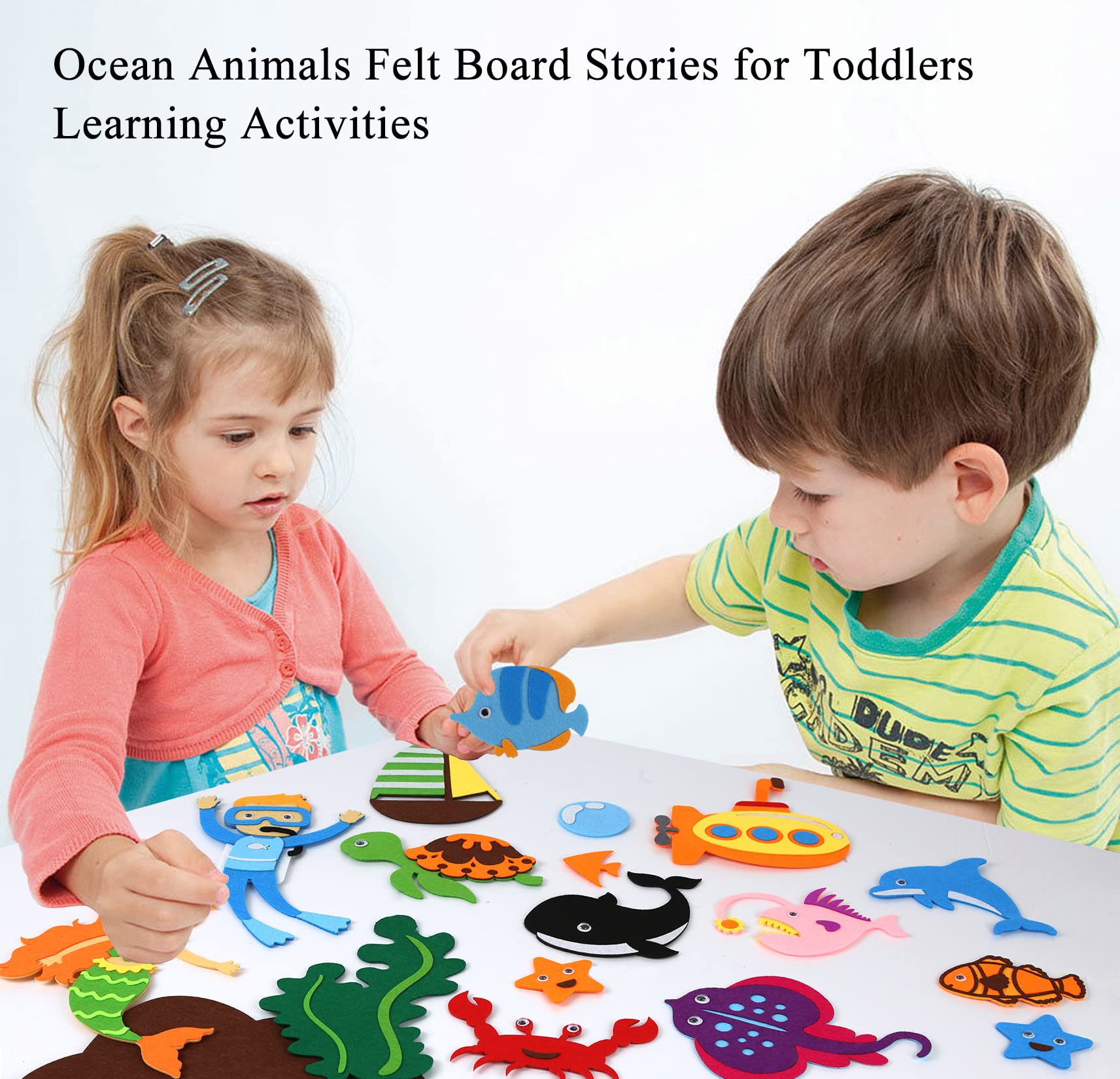 Craftstory 41 Pcs Ocean Animals Felt Board for Toddlers 3.5 Ft Under The Sea Flannel Stories Marine Figures Shark Octopus Mermaid Crafts Teaching Aid Wall Activity Interactive Play Kits