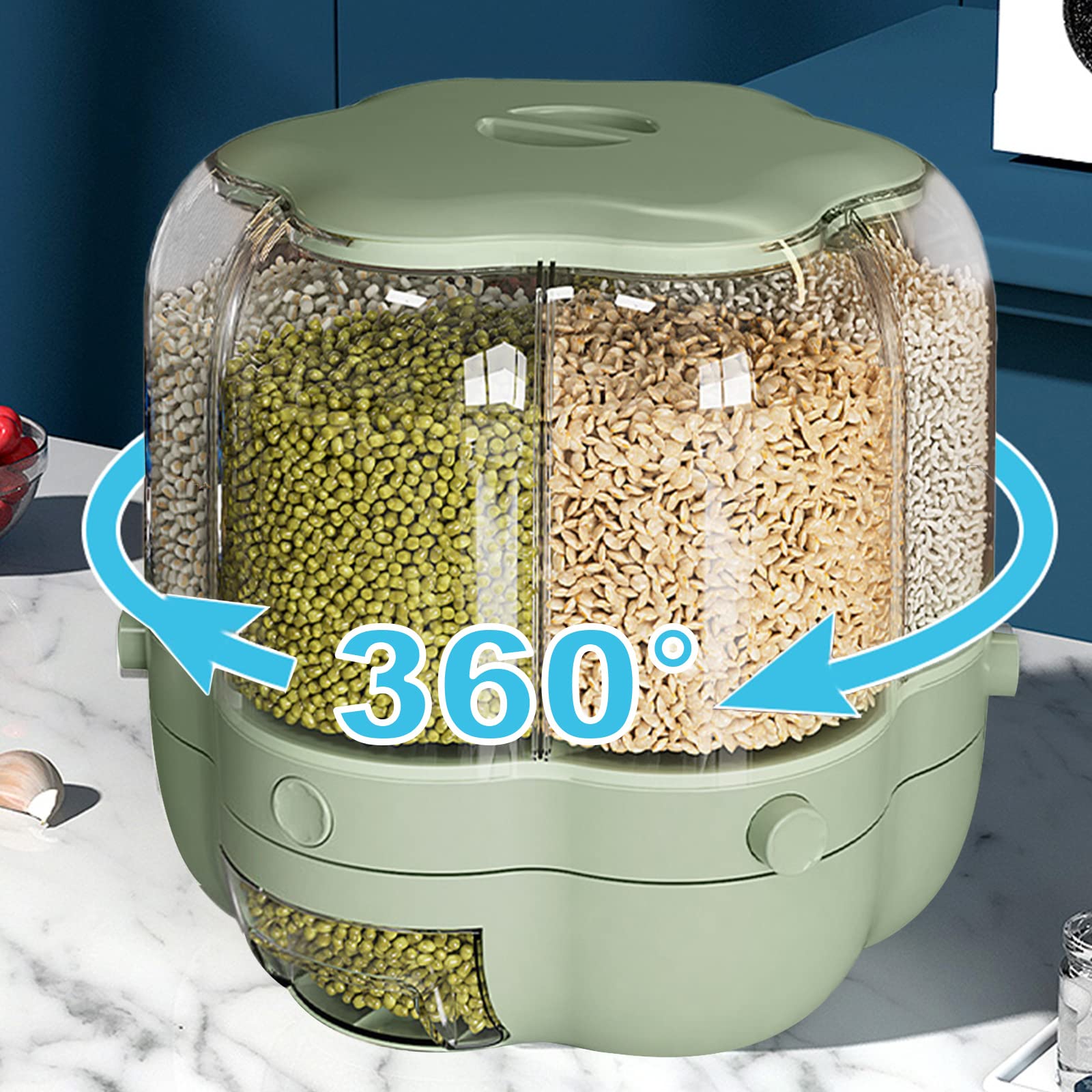 AHOUGER Cereal Dispenser Grain Dispenser Lentil Dispenser Upgrade 360° Rotating Food Dispenser with Lid Moisture Resistant Household, Dispenser Container for All Beans, Barley, Millet, Rice