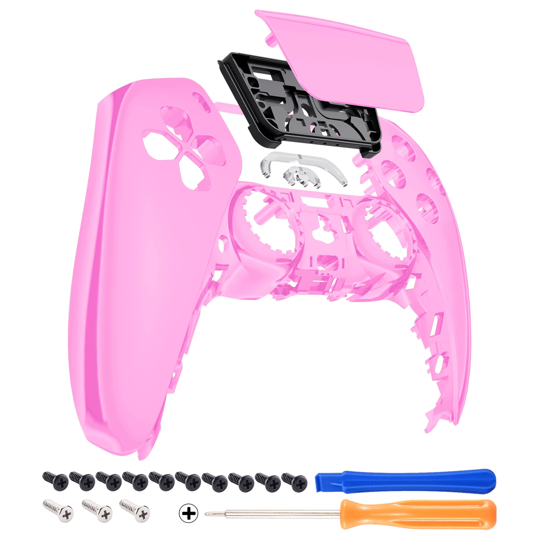 eXtremeRate Chrome Pink Glossy Touchpad Front Top Shell Compatible with ps5 Controller BDM-010 020 030 040 050, DIY Replacement Shell Custom Touch Pad Cover Compatible with ps5 Controller