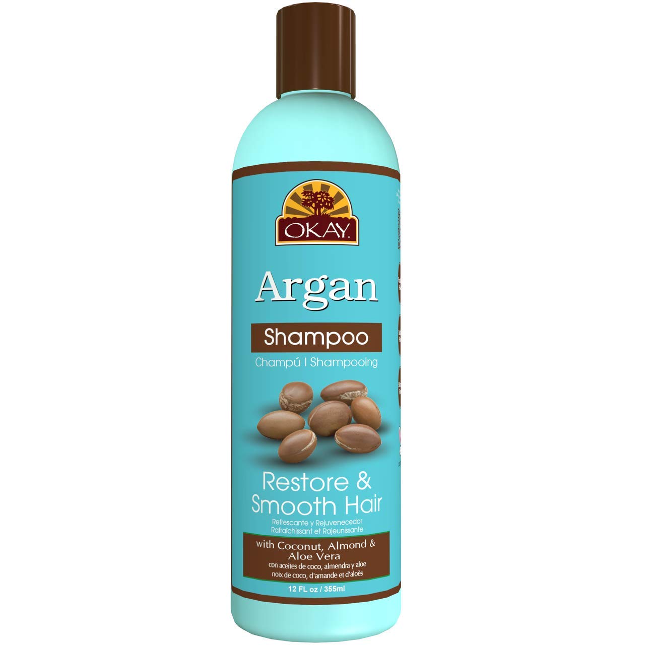 OKAY | Argan Shampoo | For All Hair Types & Textures | Restore, Hydrate and Smooth Hair | With Coconut, Almond, & Aloe Vera | Free of Parabens, Silicones, Sulfates | 12 oz