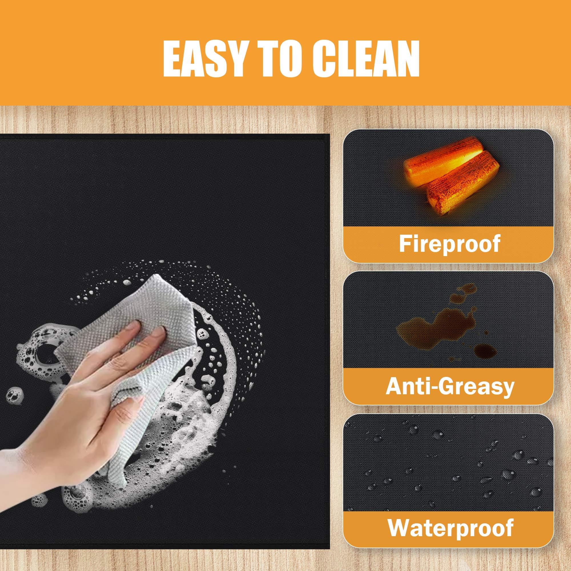 Hearth Rugs for Fireplaces Fire Resistant, 48 x 28 x 0.04 inch Fireproof Fireplace Mat Hearth Rug, Hearth Pads for Wood Stove Fireplace Indoor Outdoor, Protect Floors Carpets from Sparks Embers-Black