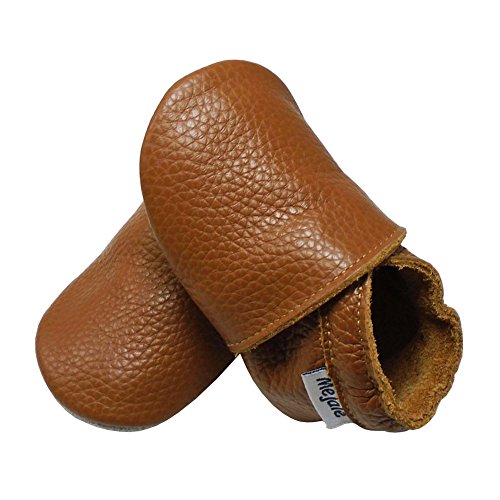 Mejale Baby Soft Soled Leather Moccasins Anti-Slip Infant Toddler Shoes First Walkers(Brown,6-12 Mos)