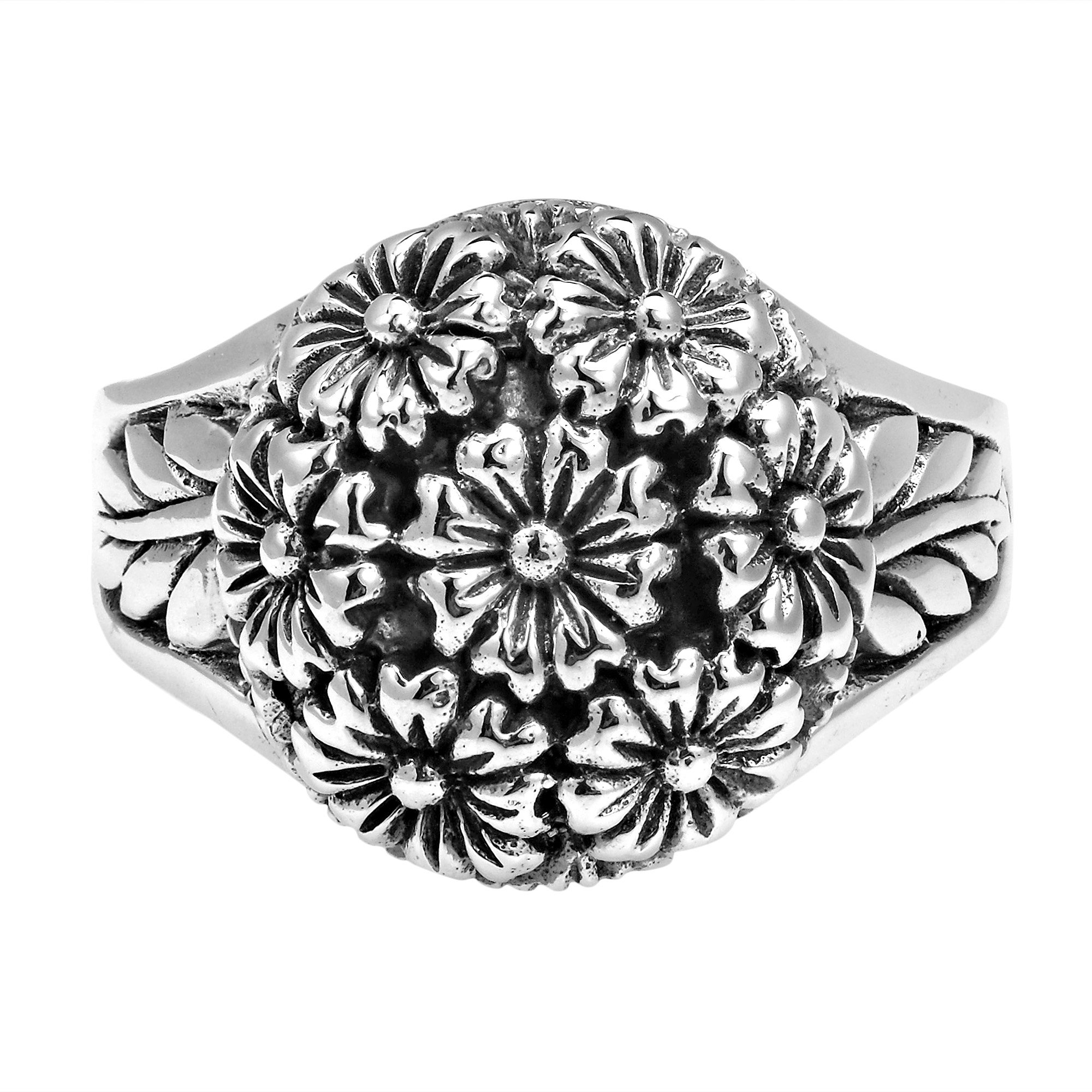 AeraVida Round Cluster Flower Bouquet Dome .925 Sterling Silver Ring (9)