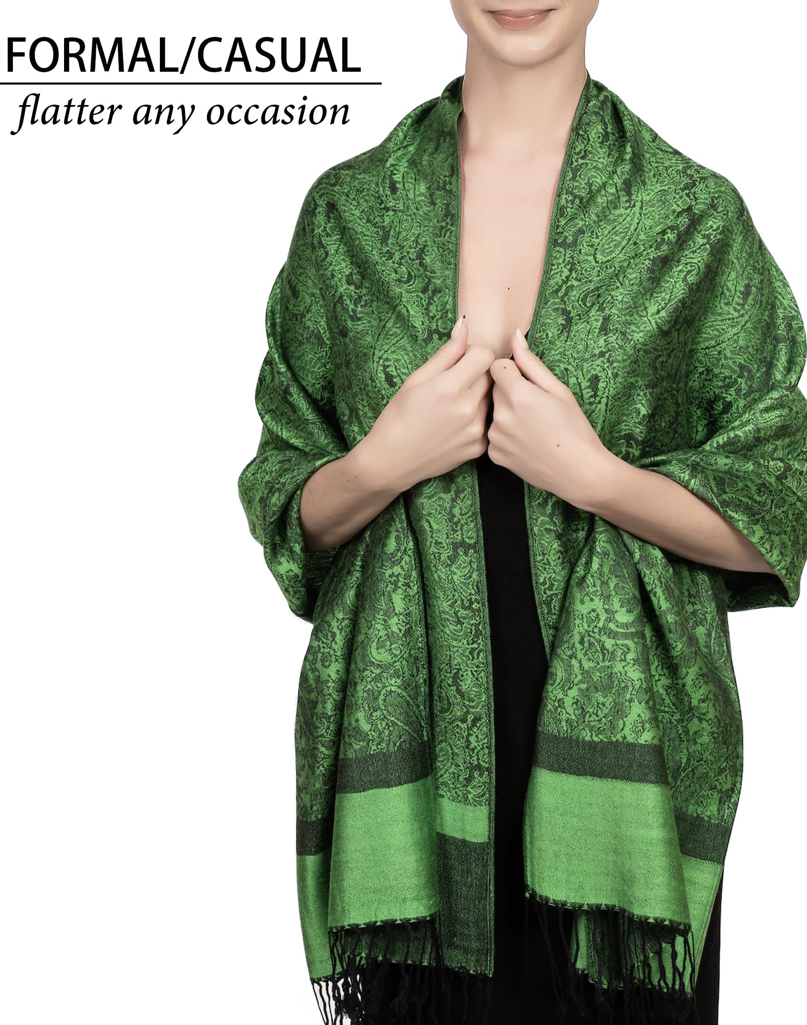 Achillea Women's Two Tone Vintage Jacquard Paisley Pashmina Shawl Wrap Scarf (Kelly Green)