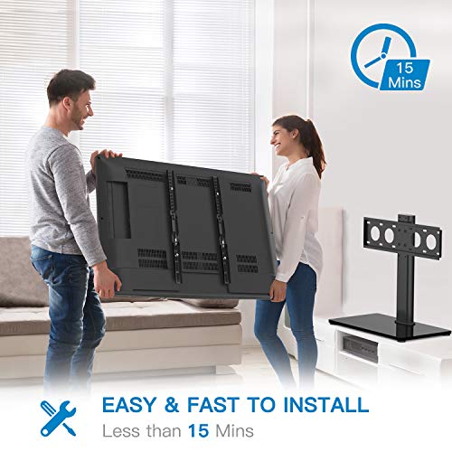 Universal TV Stand - Table Top TV Stand for 32-55 Inch LCD LED TVs - Height Adjustable TV Base Stand with Tempered Glass Base & Wire Management & Security Wire, Holds up to 88lbs, VESA 400x400mm