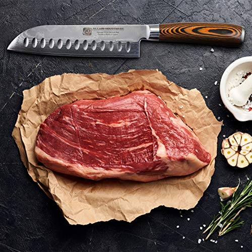 Professional Damascus Chefs Knife, 67-layer Handmade 7" Damascus Santoku Knife, Japanese VG10 Super Steel Core