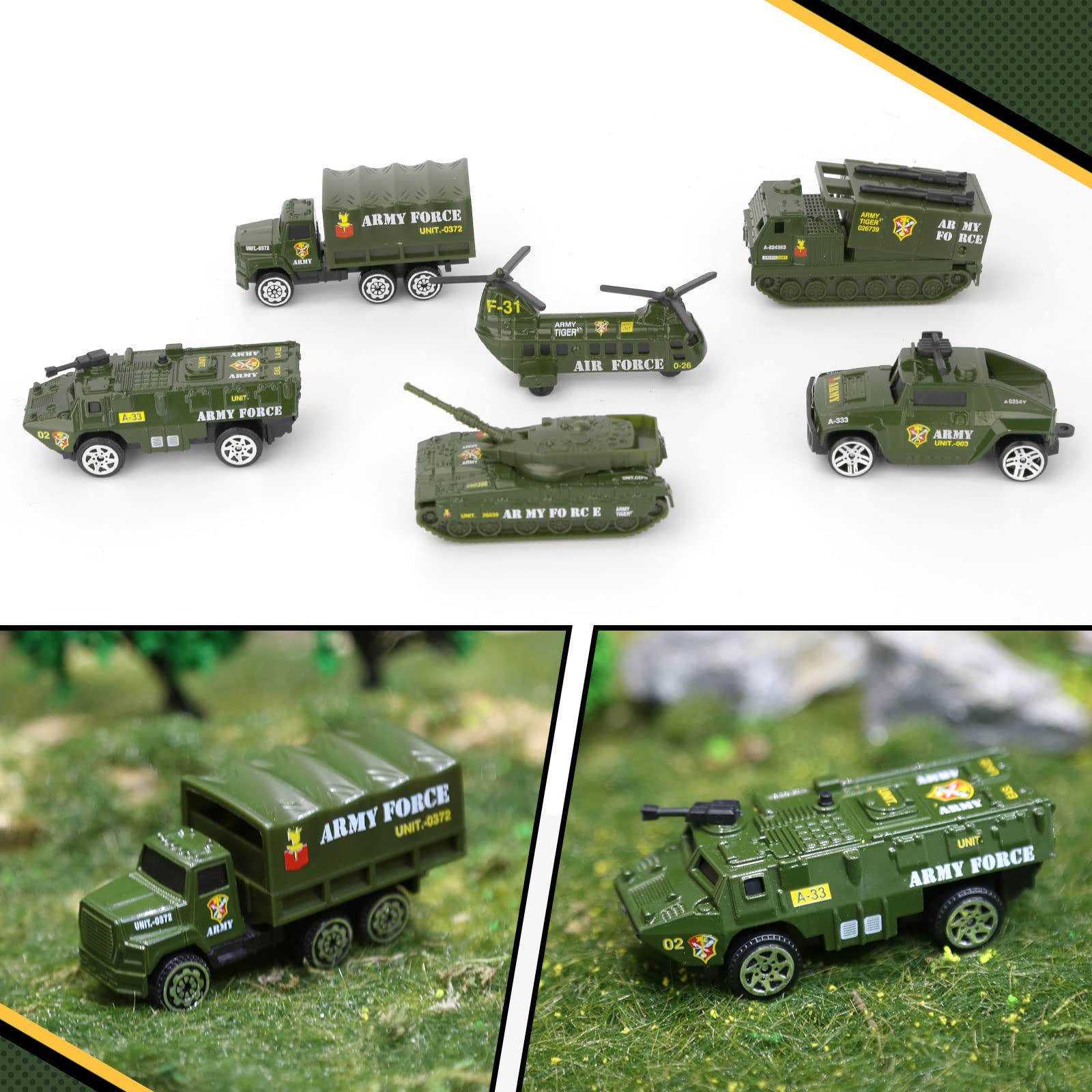 Diecast Military Vehicles Army Toy Mini Pocket Size Play Models Truck Tanks Helicopter for Kids Boys Age 3 4 5,Pack of 6