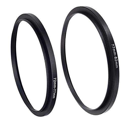 77mm-82mm and 72mm-77mm Step Up Ring[77mm(72mm) Lens to 82mm(77mm) Filter, Hood,Lens Converter and Others], Fire Rock Aerometal Camera Lens Filter Adapter Ring-1+1 Packs