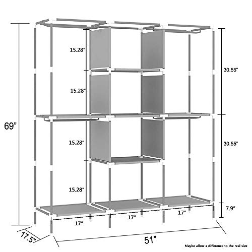 OUMYJIA 69 inches Non-Woven Fabric Wardrobe Portable Clothes Closet Storage Organizer, 51 x 17.5 x 69 inches, Black