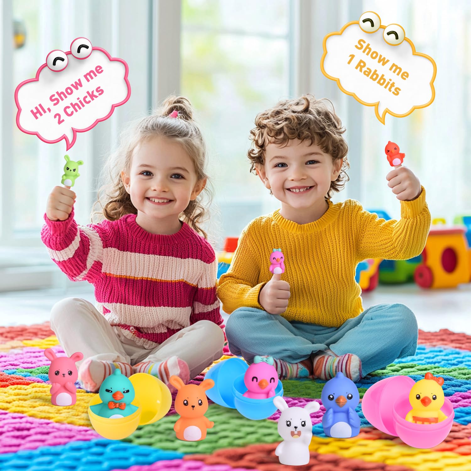 FUN LITTLE TOYS 10 PCS Bunny Chick Finger Puppet for Easter Basket Stuffers, Include 5 Bunnies & 5 Chicks