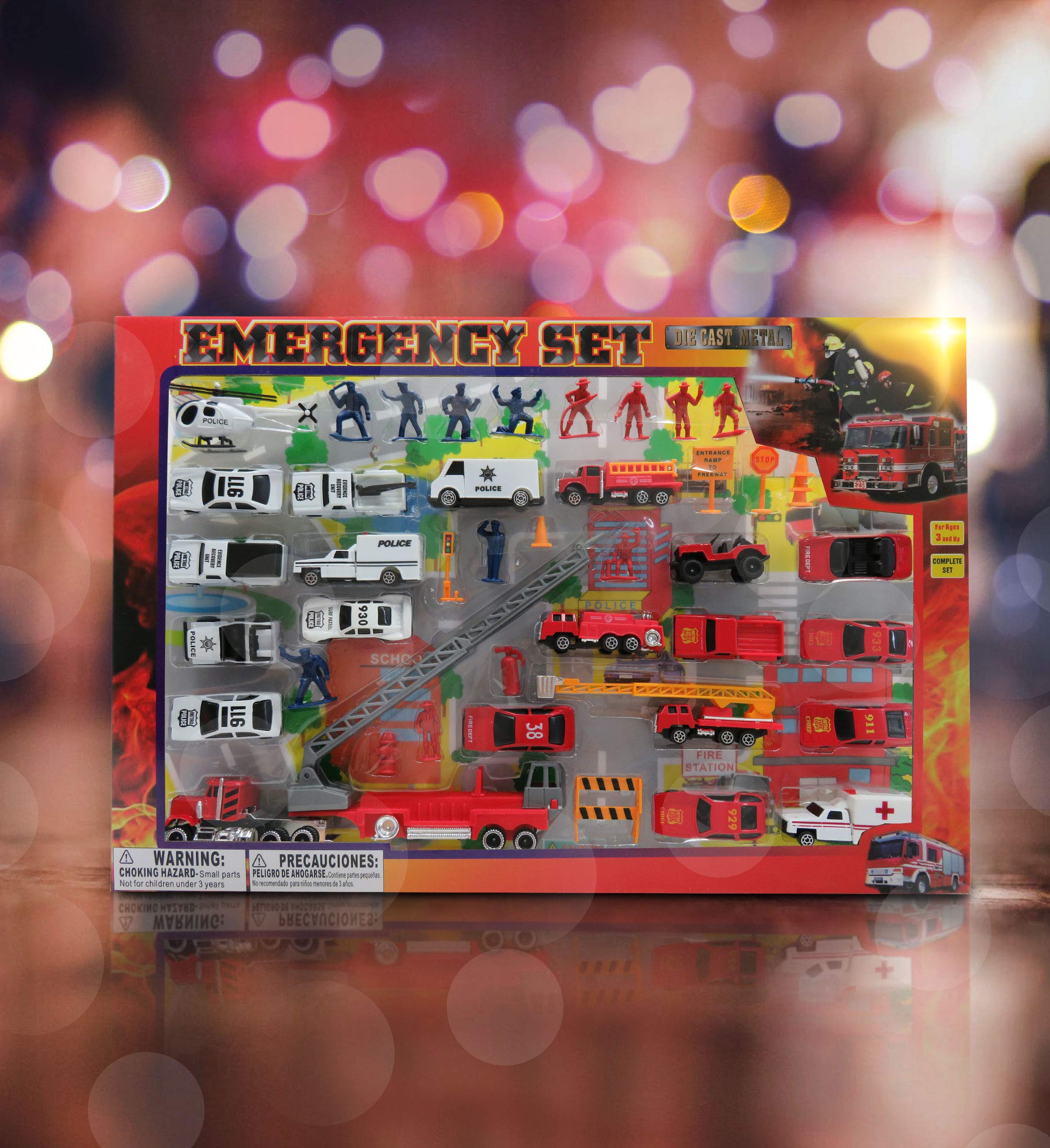Diecast Police and Rescue Emergency Crew With Play Mat, 46 Pcs Toy Playset Emergency Vehicle Theme