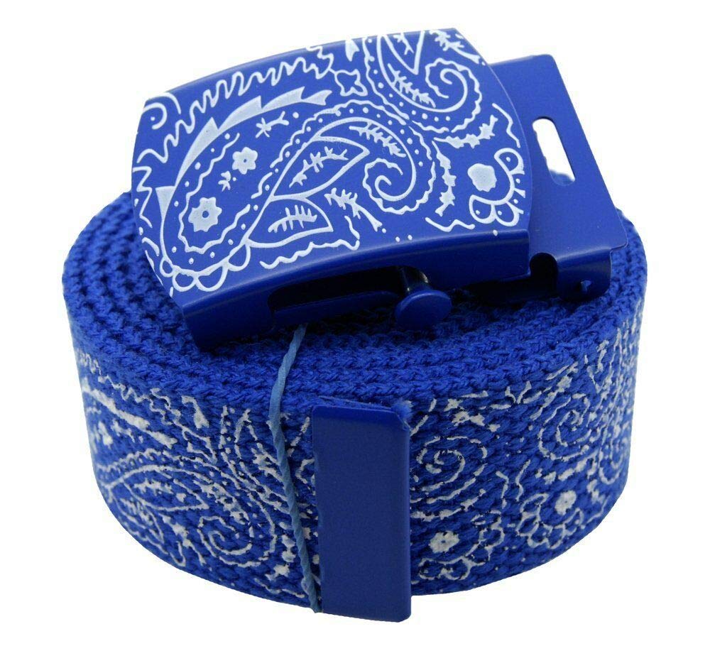 AccMall Men's Canvas Military Bandana Pattern Web Belt & Buckle 60 Inches Royal