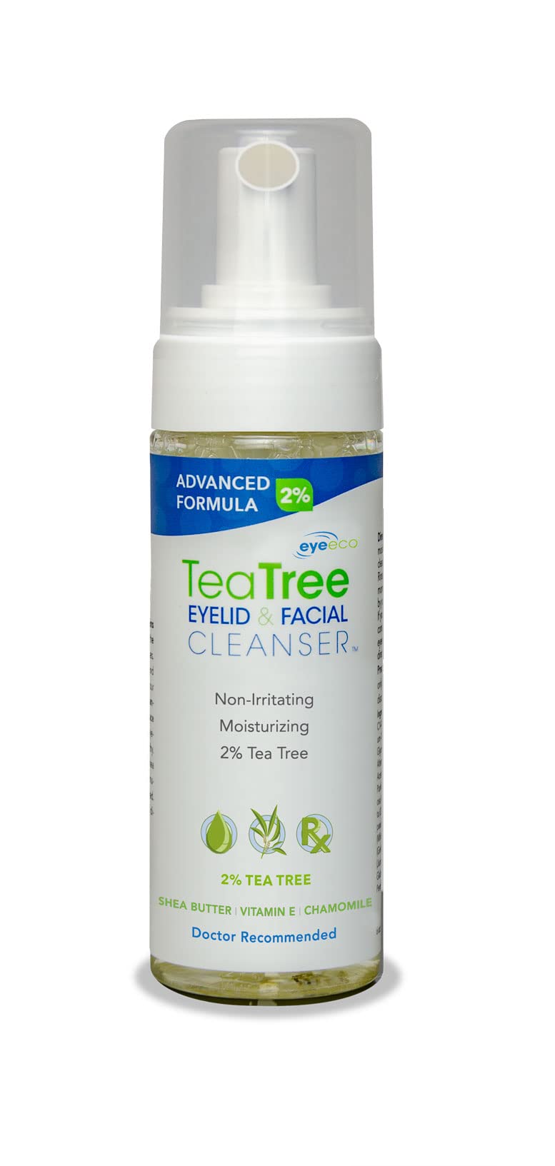 Eye Eco Advanced Tea Tree Eyelid and Facial Cleanser - Non-Irritating Eyelash & Eyelid Cleanser, Removes Debris & Irritations – Soothing Formula Made with Tea Tree, Vitamin E, & Shea Butter - 180mL