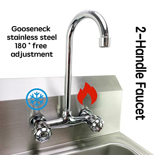 ERUPTA 304# Stainless steel basin Commercial Wall Mount Hand Sink 17'' x 15'' for Public places, restaurants, schools, kitchens and homes