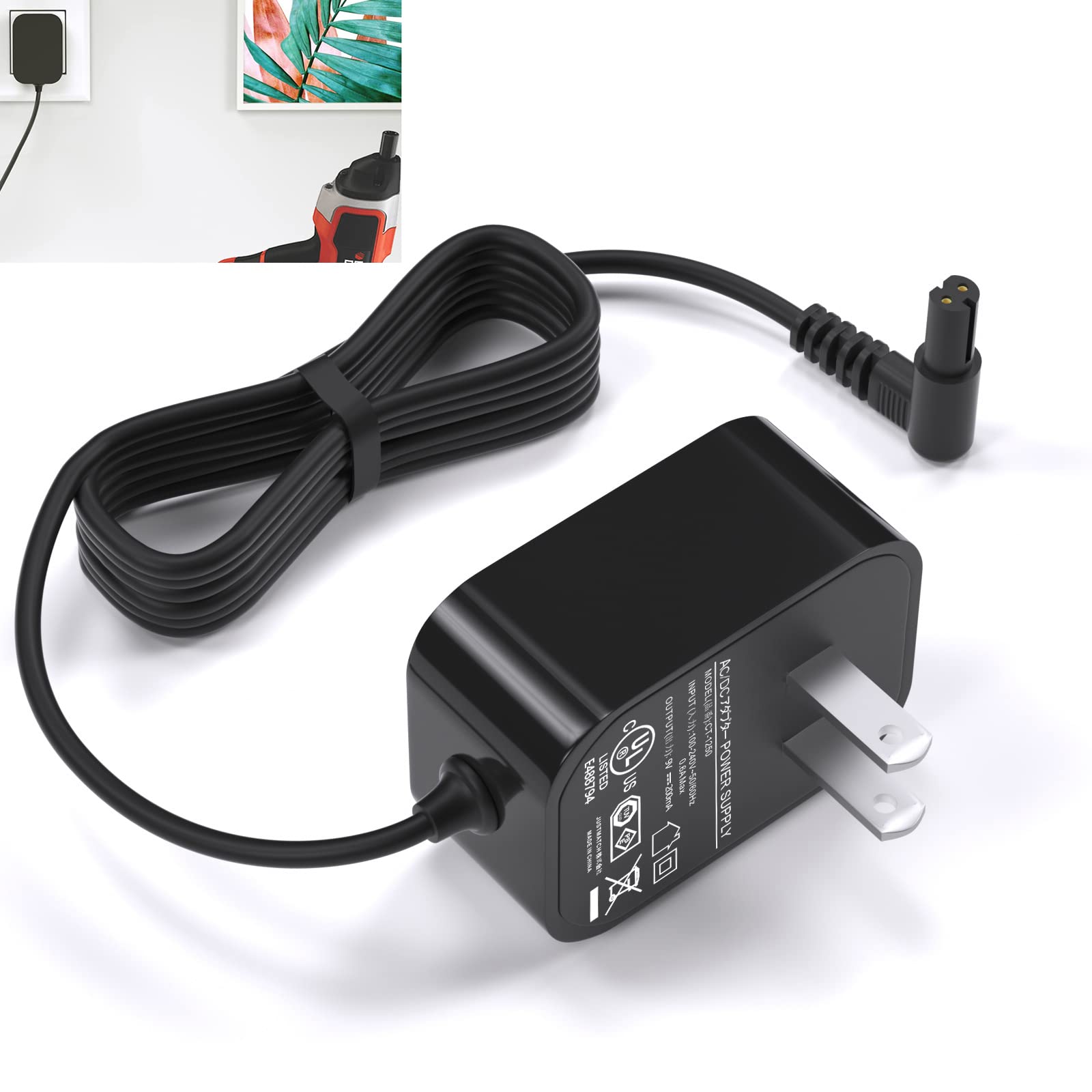 VHBW 9V for Black Decker Charger LI2000 Charger for Black and Decker Cordless Screwdriver BDSC20C BDCS40G LI3100 GSL35 for Black+Decker Charger Cord 90593303 (Not for 7.2V Driver or 15V 23V Vacuums)