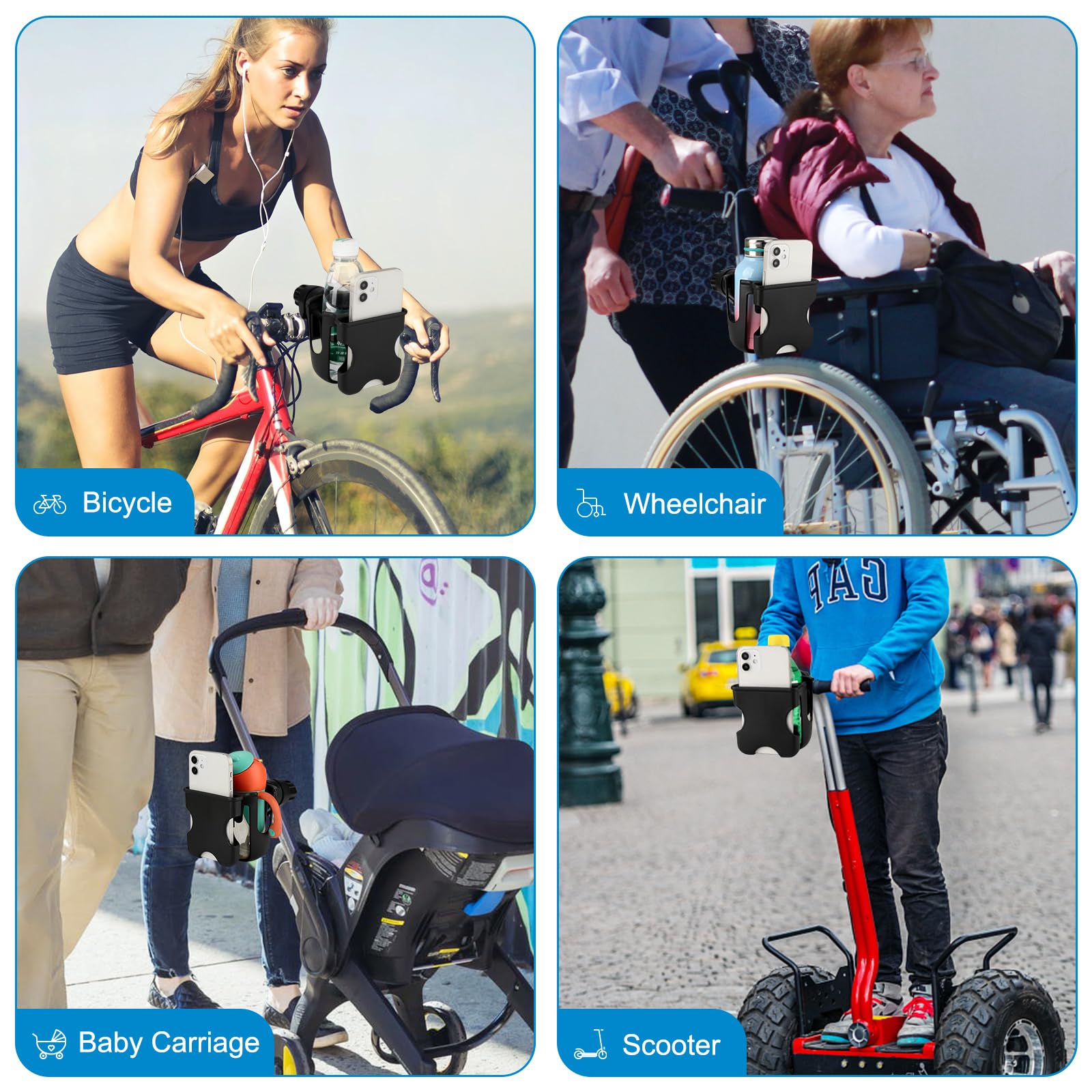 Accmor 2-in-1 Stroller Cup Holder, Universal Cup Holder for Uppababy Nuna Doona Strollers, 360° Rotatable Large Caliber Drinks Holder Cup Holder for Stroller, Bike, Wheelchair, Walker, Scooter