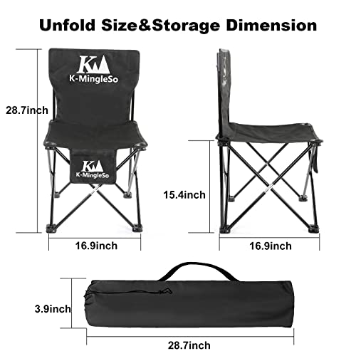 K-MingleSo Upgraded Folding Camping Chair with Side Pocket, Compact Ultralight Backpacking Chair for Fishing, BBQ, Beach, Travel, Picnic, Large Size, Hold Up to 330lbs [Black]