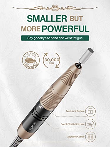 MelodySusie Electric Nail Drill Machine, Rechargeable 30000RPM Efile for Acrylic Nail, Portable Nail File with 6 Nail Drill Bit Set, SR3 Jade (Black)