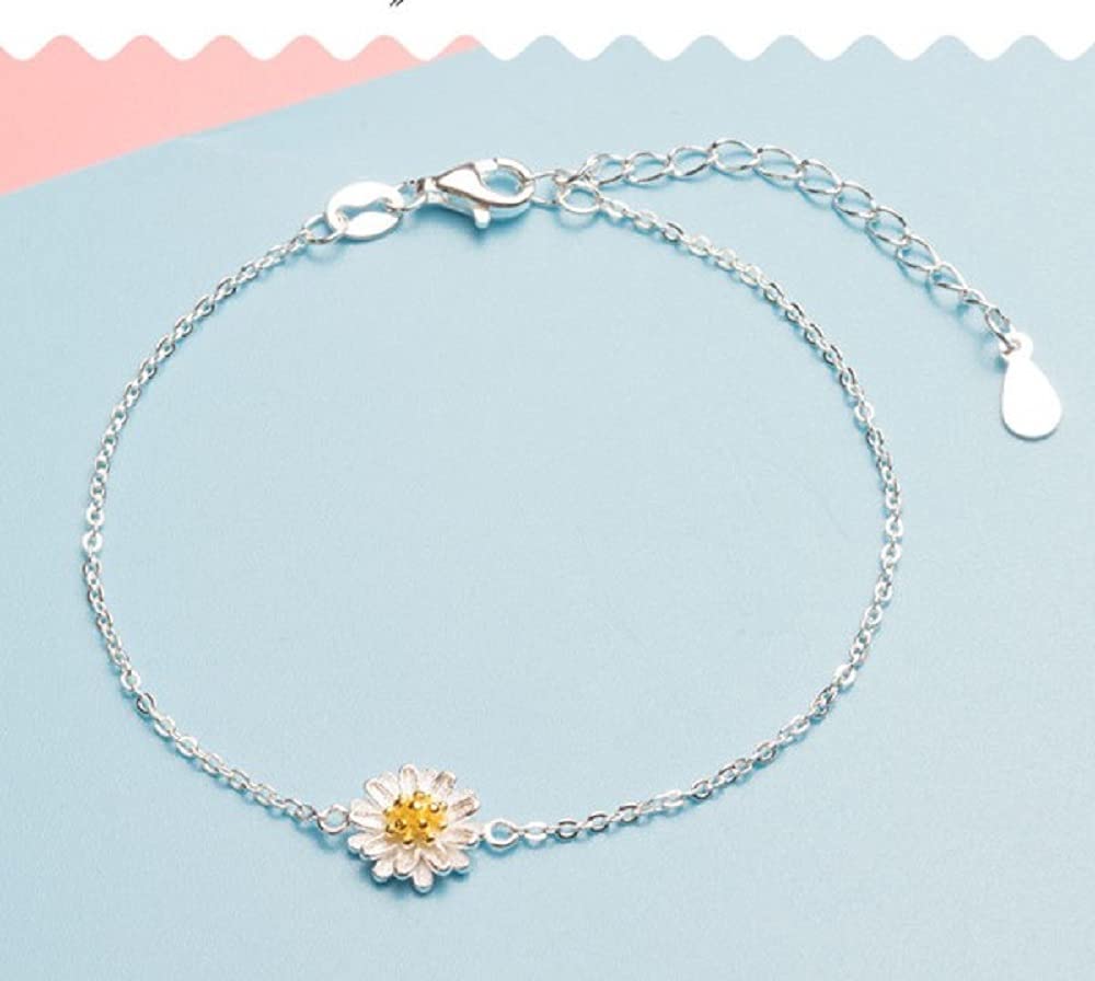 925 Sterling Silver Daisy Bracelet, Fashionable Adjustable Bracelet, Gift for Women and Girls