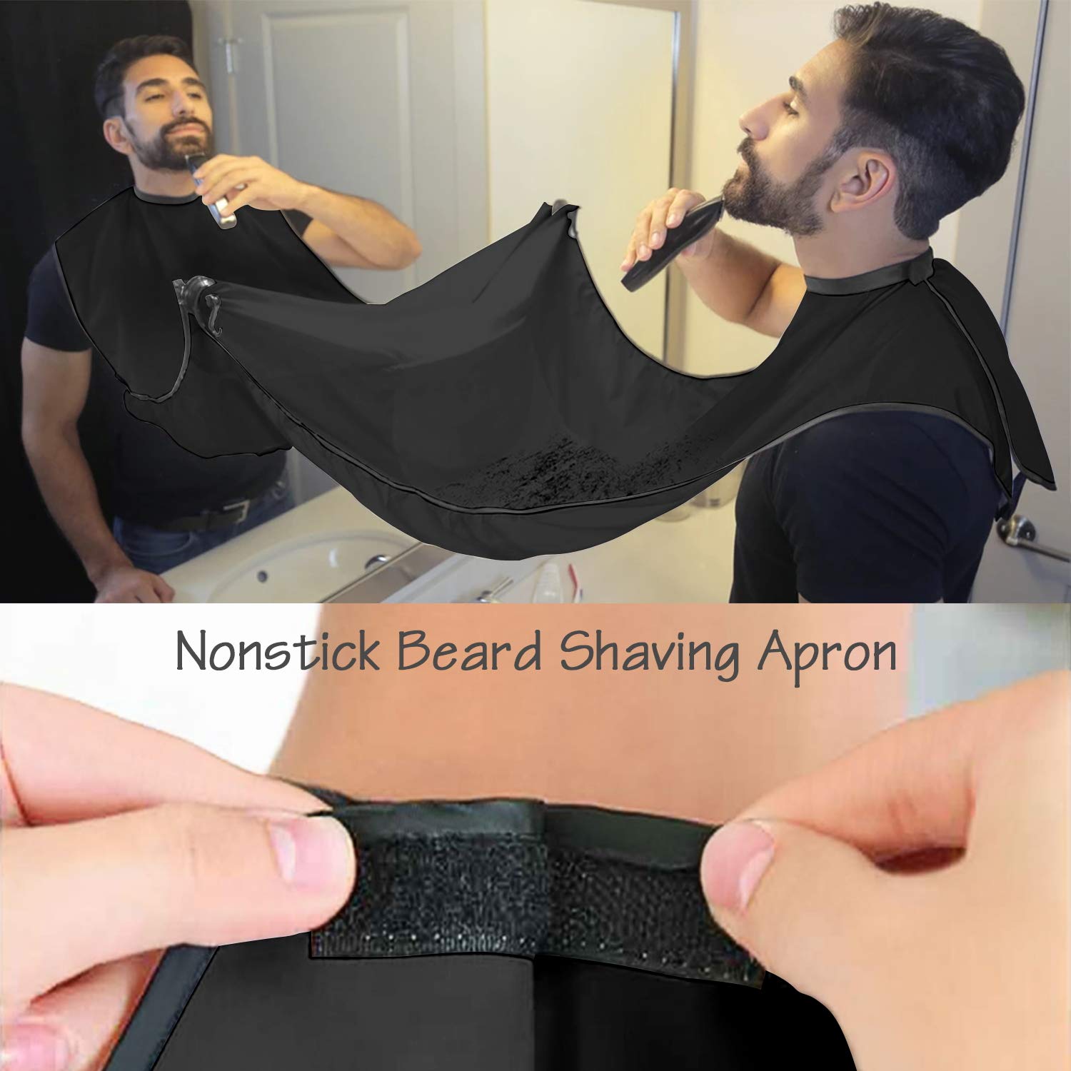 Adjustable Upgrade Beard Apron Cape for Men Shaving and Trimming with Suction Cups Grooming Beard Apron Perfect Gifts (Medium, Black)