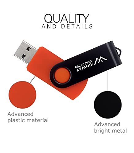 XINWAY 8GB USB 2.0 Flash Drives Thumb Drive Memory Stick, (5 Pack 8GB Five Colors: Black White Blue Green Orange)