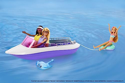 Barbie Mermaid Power Dolls & Toy Boat Playset, "Malibu" & "Brooklyn" in 18-in Floating Boat with See-Through Bottom & Accessories