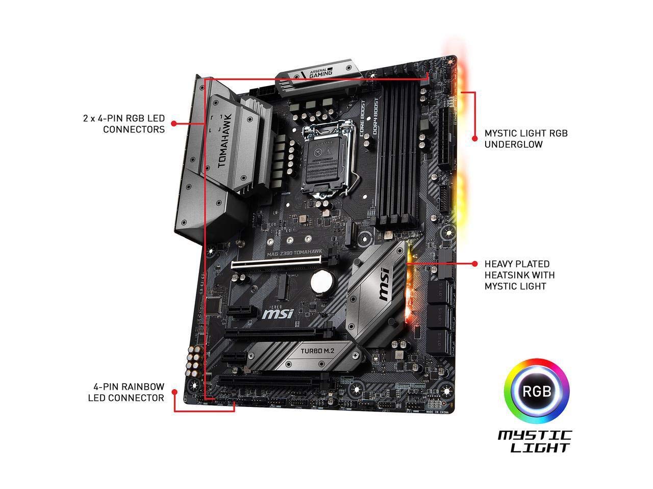 MSI MAG Z390 Tomahawk LGA1151 (Intel 8th and 9th Gen) M.2 USB 3.1 Gen 2 DDR4 HDMI DP CFX Dual Gigabit LAN ATX Z390 Gaming Motherboard
