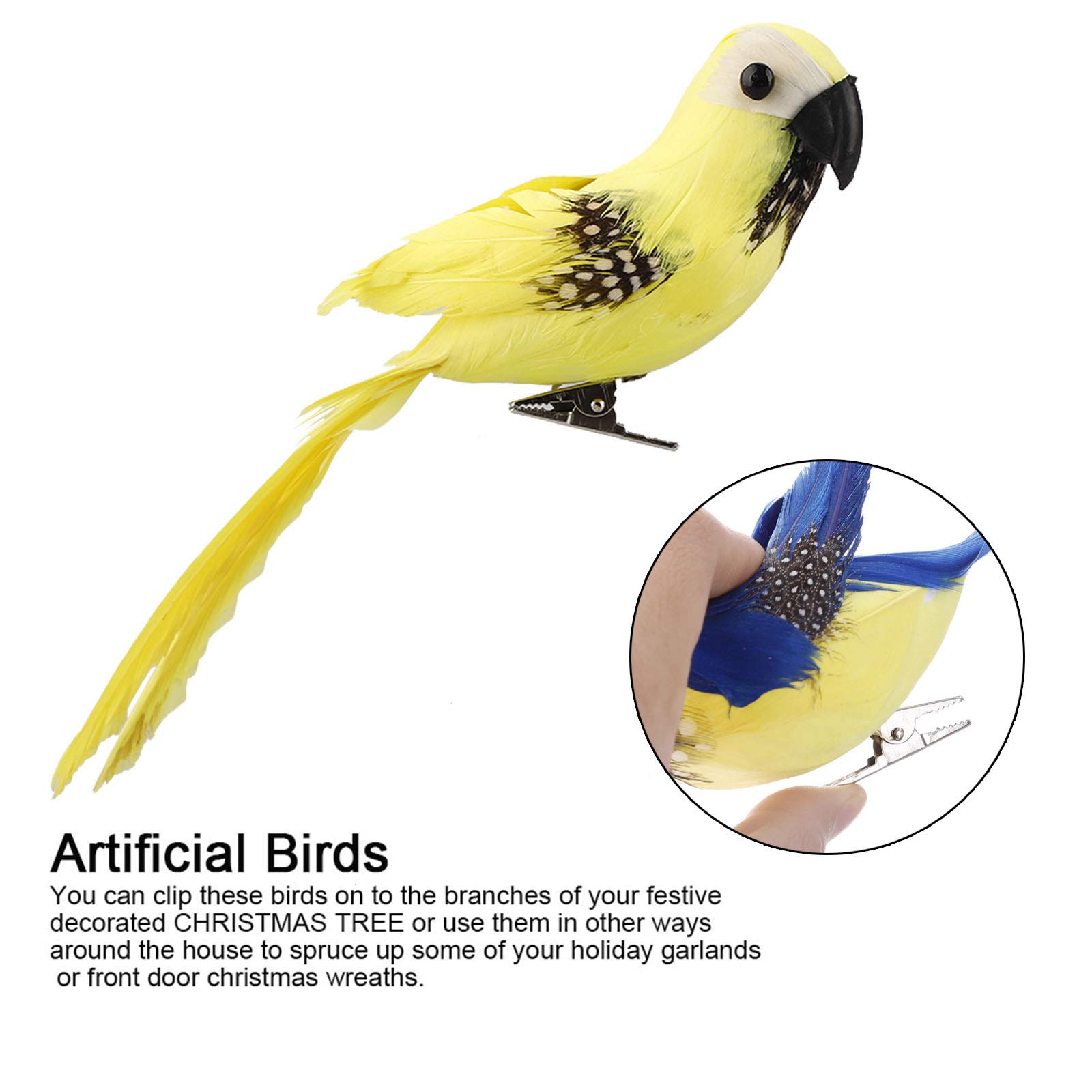 ZCFGUOI 4 Pcs Artificial Simulation Foam Feather Parrot, Mini Sparrow Ornaments with Metal Clip, DIY Craft for Wedding and Modern Home Garden Zoo Ornament
