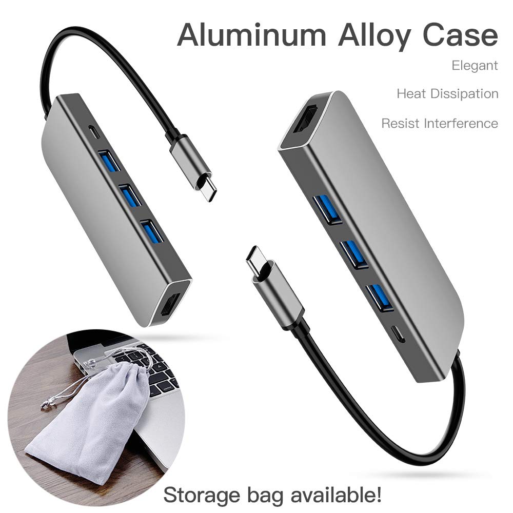 MSVII USB C Hub, 5 in 1 USB C Adapter with 4K HDMI, USB C to USB Power Delivery, 3 USB 3.0 Ports, PD Fast Charging for MacBook Air