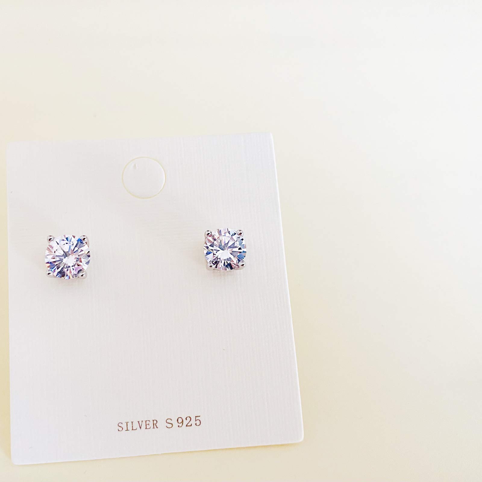 925 Sterling Silver Stud Earrings, 5mm Round Clear Cubic Zirconia Studs Earrings for Women Men