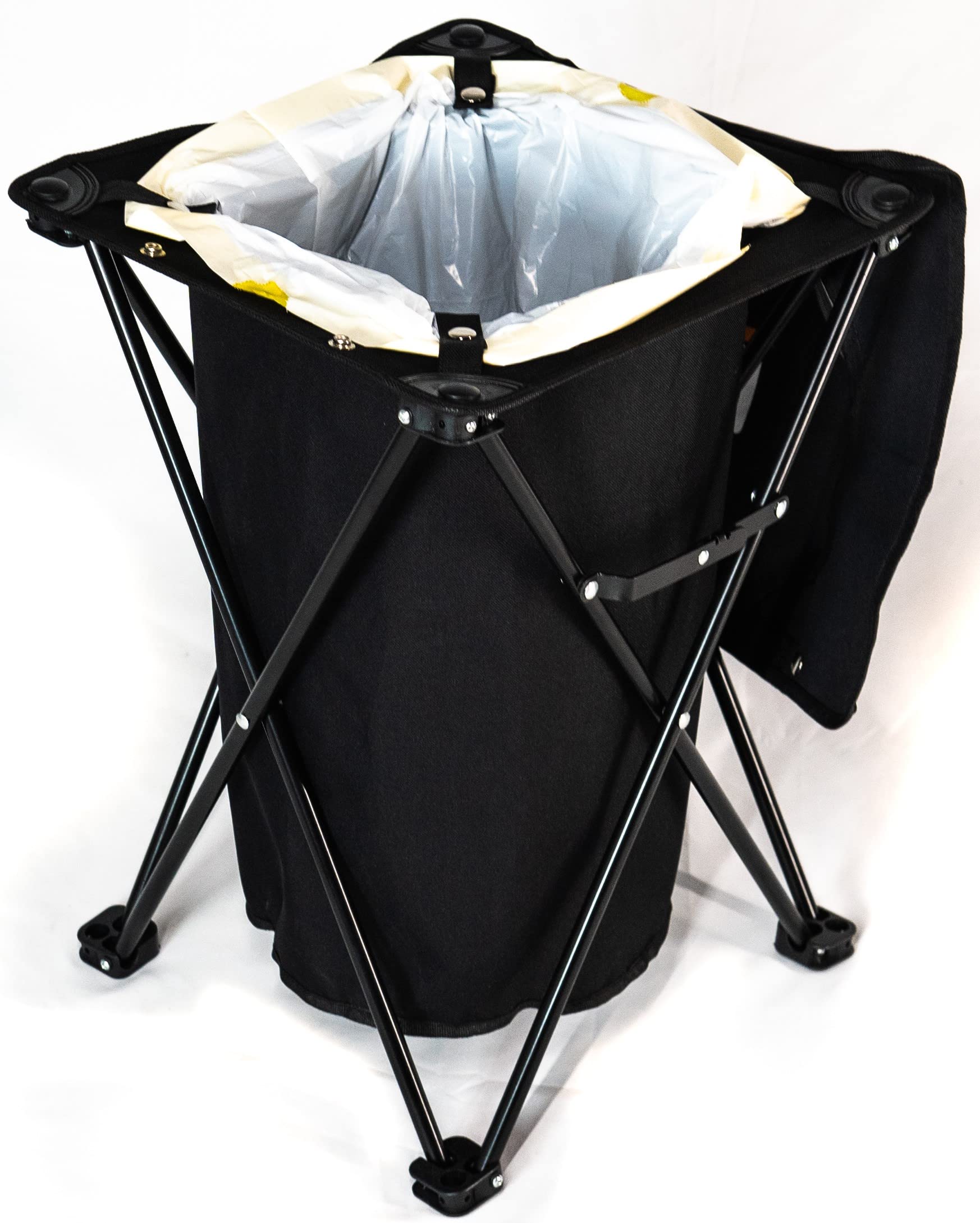 TrashMigo Portable Trash Can - Collapsible, Indoor/Outdoor Trash Bag Holder for Garbage - Durable Trashcan for Beach, Camping, Tailgate, Picnic and More... (Black) (01)