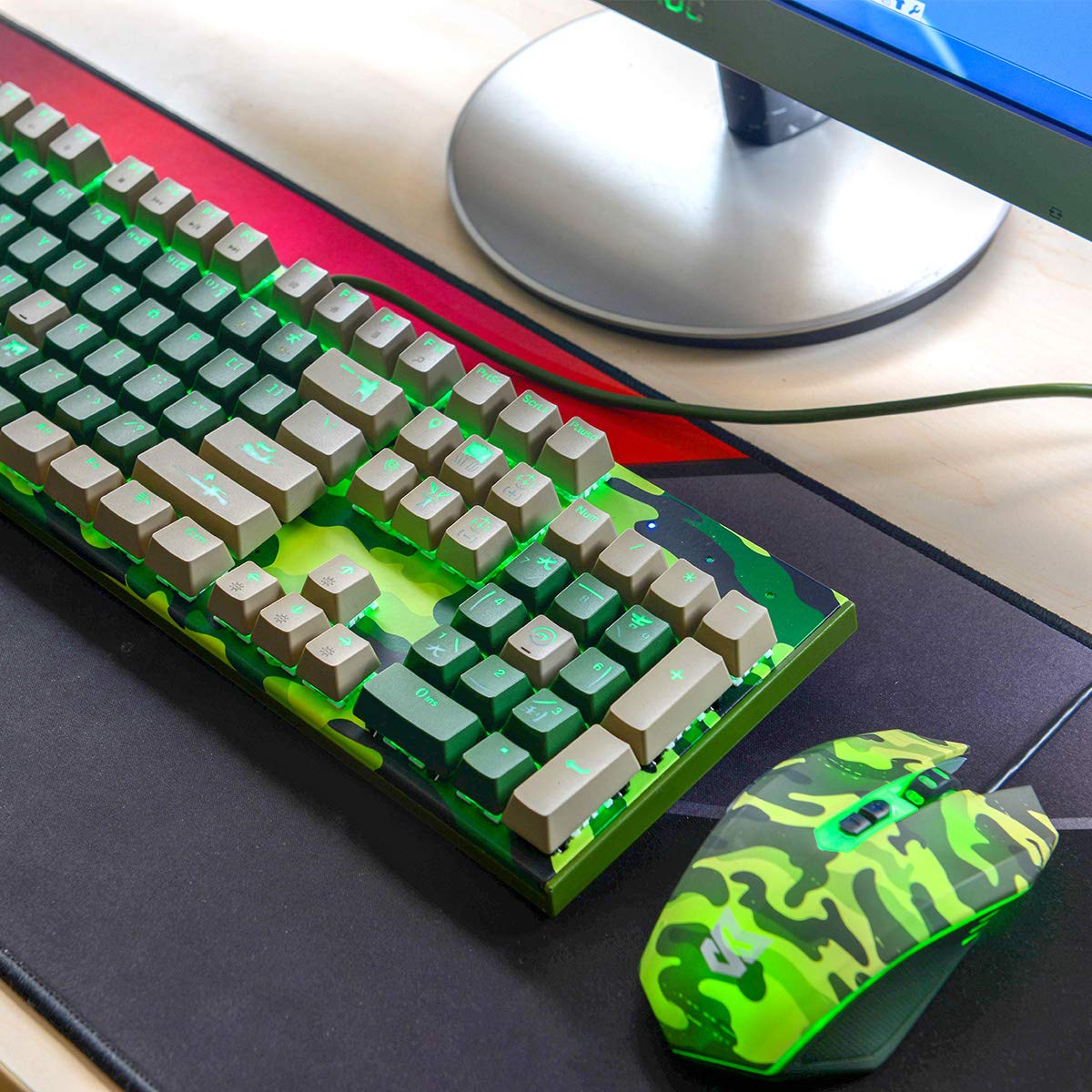 Merdia Mechanical Gaming Keyboard Wired Backlit OUTEM Black Switch Keyboard Full Size 104 Keys US Layout-Camouflage