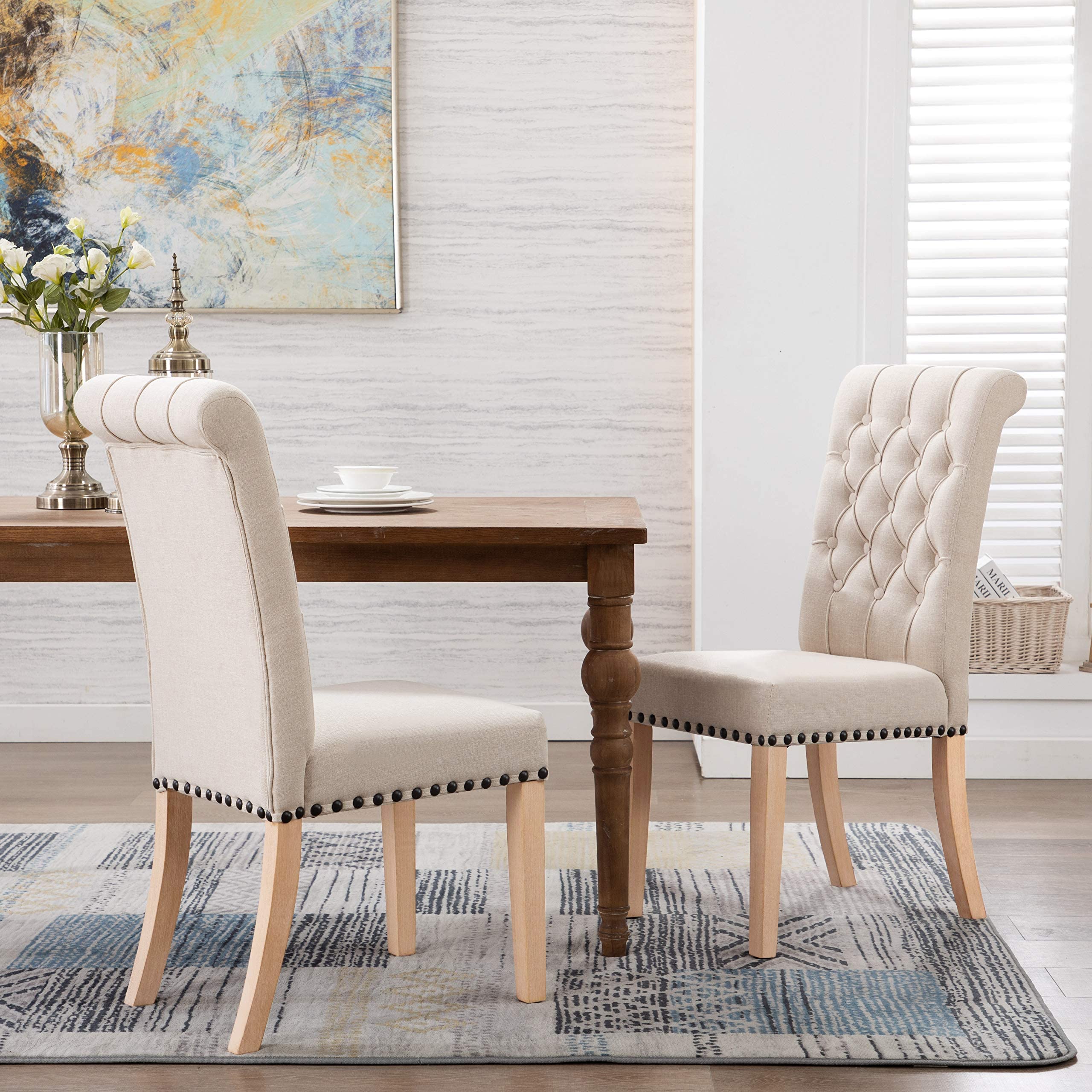 adochr Accent Chairs Set of 2, Upholstered Dining Chair, Parson Chairs Kitchen Room Chairs Fabric Tufted Dining Chairs, Dark Grey