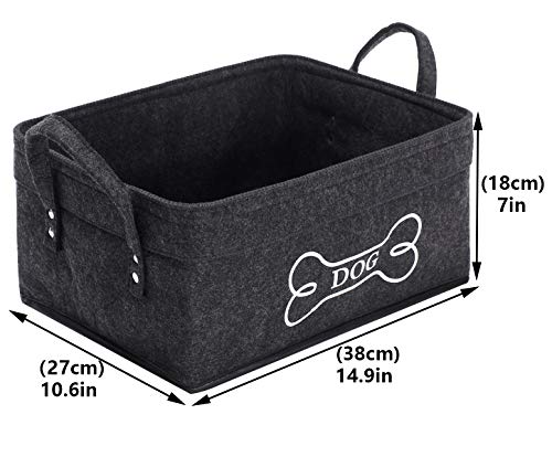Geyecete basket dog toys Storage Bins with Handle,Decorative Basket Rectangular Soft felt dog toy box Organizer Basket Pet supplies-Dark Gray