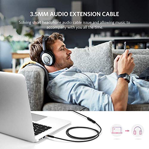 UGREEN Headphone Extension Cable Nylon Braided Male to Female 3.5mm Extension Cable Lossless Multi Shielded Aux Jack Extender Gold Plated Cord Compatible with iPhone iPad Tablets Media Players, 3FT
